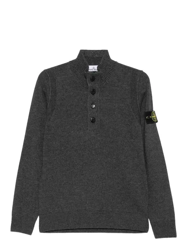 Stone Island Logo Patch Button-up Knit Polo - Grey