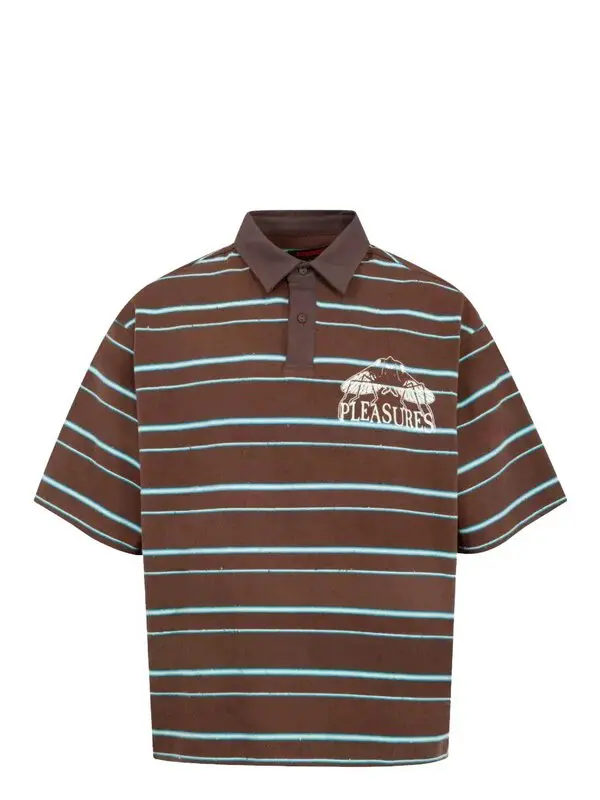 PLEASURES Teleport Boxy Striped Polo Shirt - Brown
