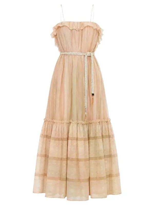 Zimmermann Ruffled Striped Maxi Dress - Neutrals