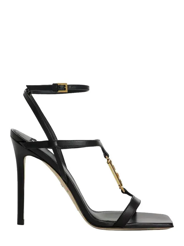 Elisabetta Franchi Leather Stiletto Sandals With Gold-tone Logo Plaque - Black
