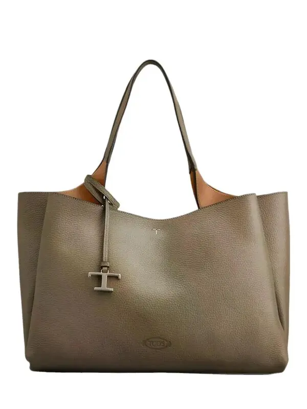 TOD'S T Timeless Pebbled Leather Tote Bag - Grey