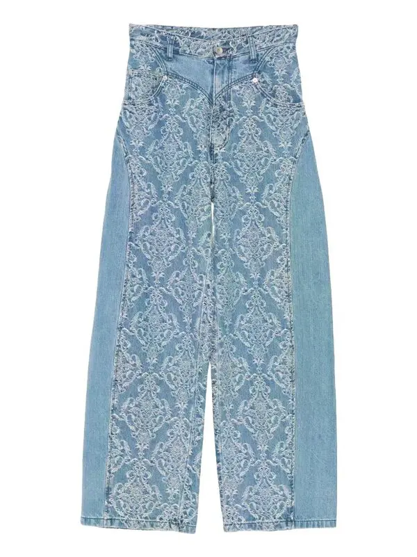 FETICO Damask Print Wide-leg Jeans - Blue