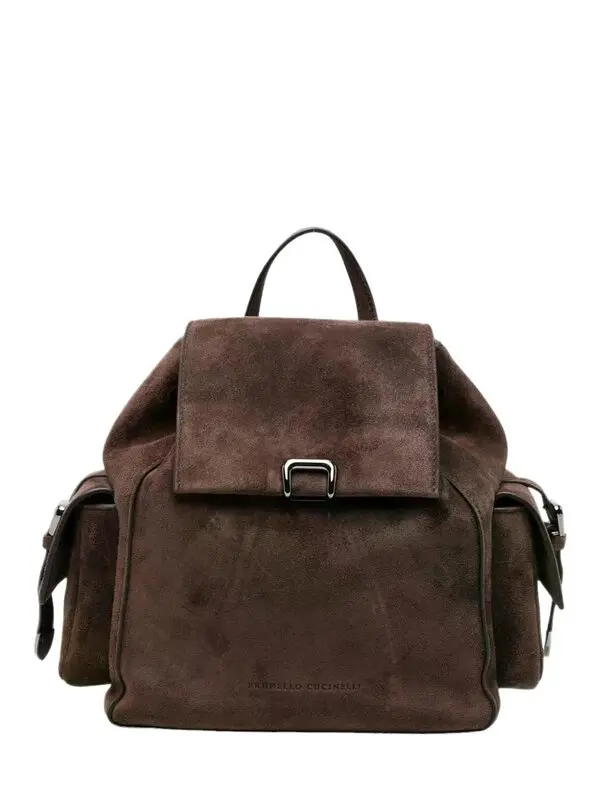 Brunello Cucinelli Sartorial Suede-finish Buckle-fastening Backpack - Brown