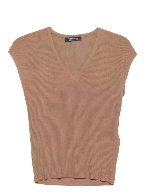Max Mara Ribbed V-neck Sleeveless Top - Brown