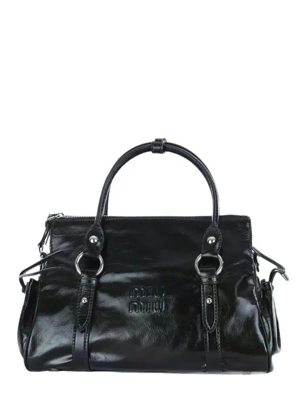Miu Miu Logo-embossed Leather Shoulder Bag - Black