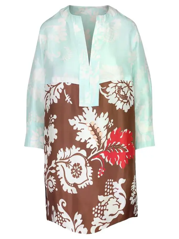 OROTON Panelled Floral Mini Dress - Brown