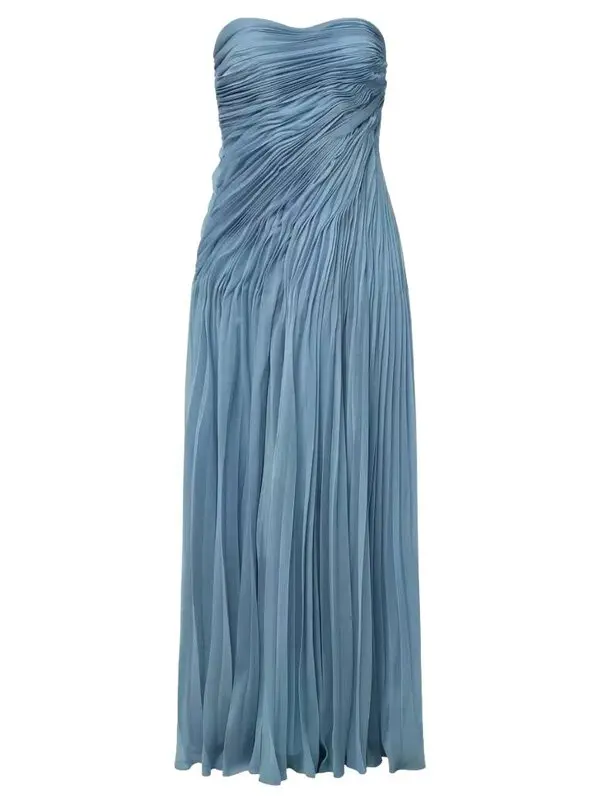 AMUR Elea Pleated Strapless Gown - Blue