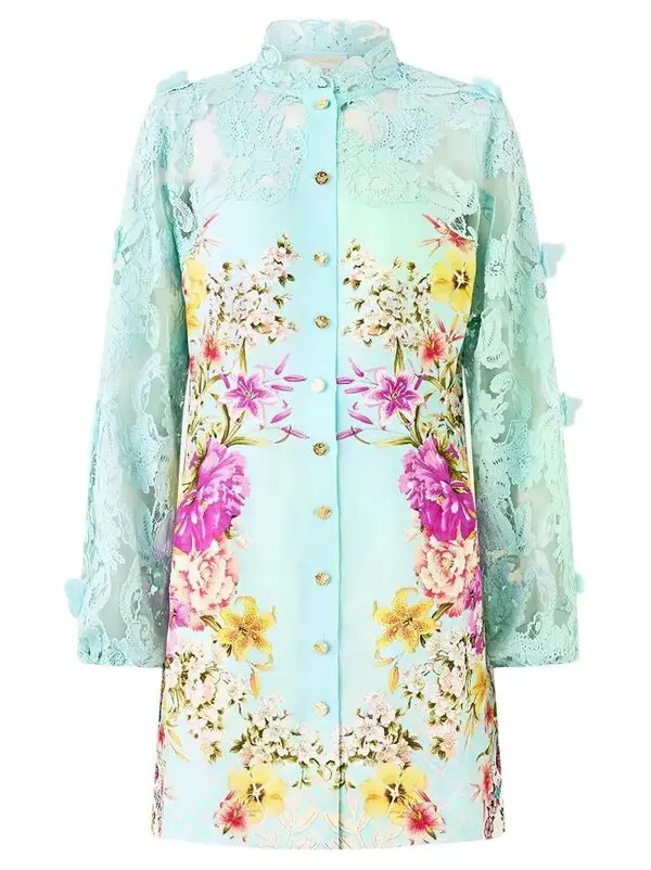 Camilla Lace-sleeve Mini Dress - Blue