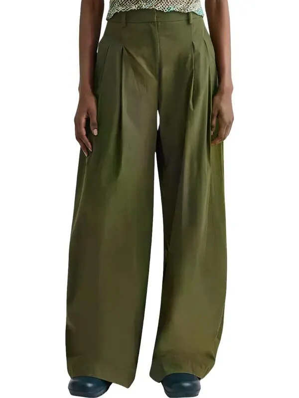 TWP Pleated Wide Leg Trousers - Green