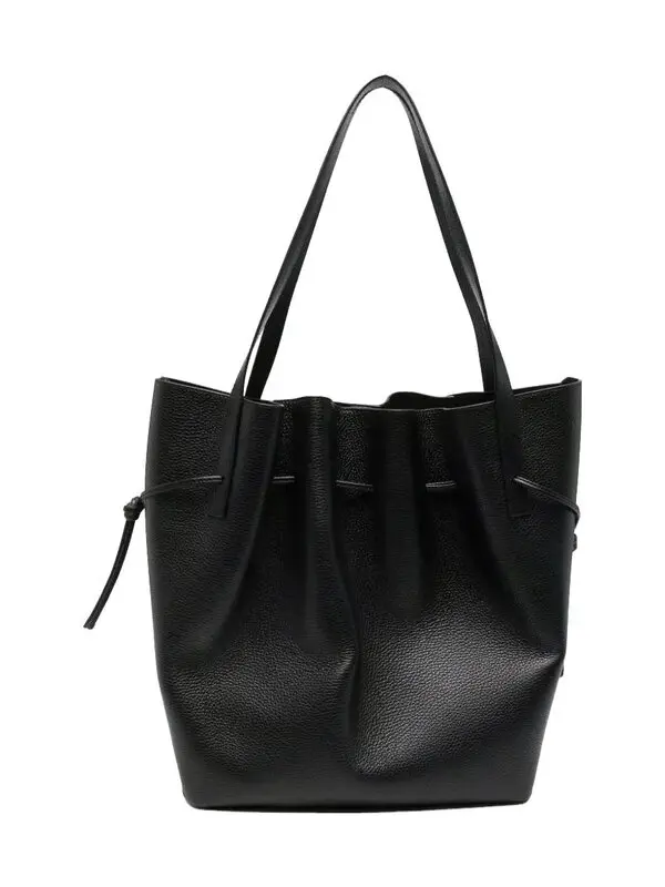 Yuzefi Scallop Leather Tote Bag - Black