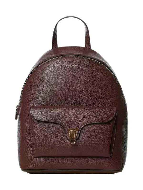 COCCINELLE Grainy Leather Backpack With Flap Pocket - Brown