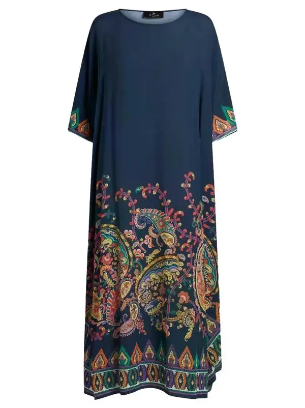 Etro Paisley-print Silk Dress - Blue