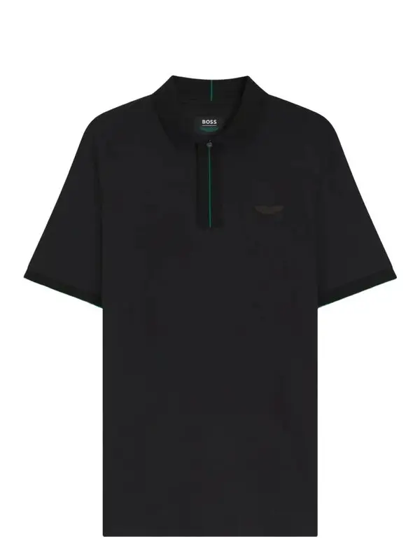 BOSS Logo-patch Tipped Polo Shirt - Black