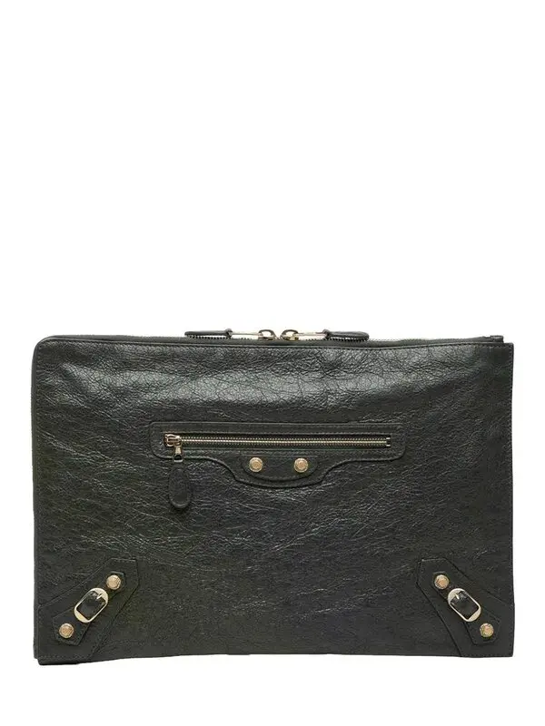 Balenciaga 2018 Lambskin Motocross Giant 12 Zip Around Flat Clutch Bag - Black
