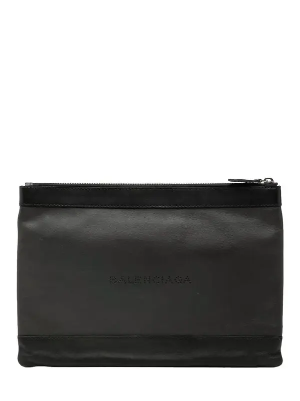 Balenciaga 2016 Perforated Calfskin Navy Clip M Clutch Bag - Black
