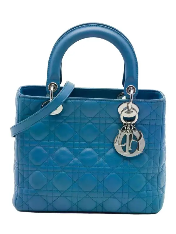 Dior 2011 Medium Lambskin Cannage Lady Satchel - Blue