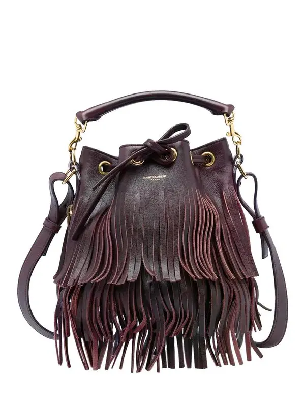 Saint Laurent Emmanuelle Small Calfskin Bucket Bag With Fringe - Red
