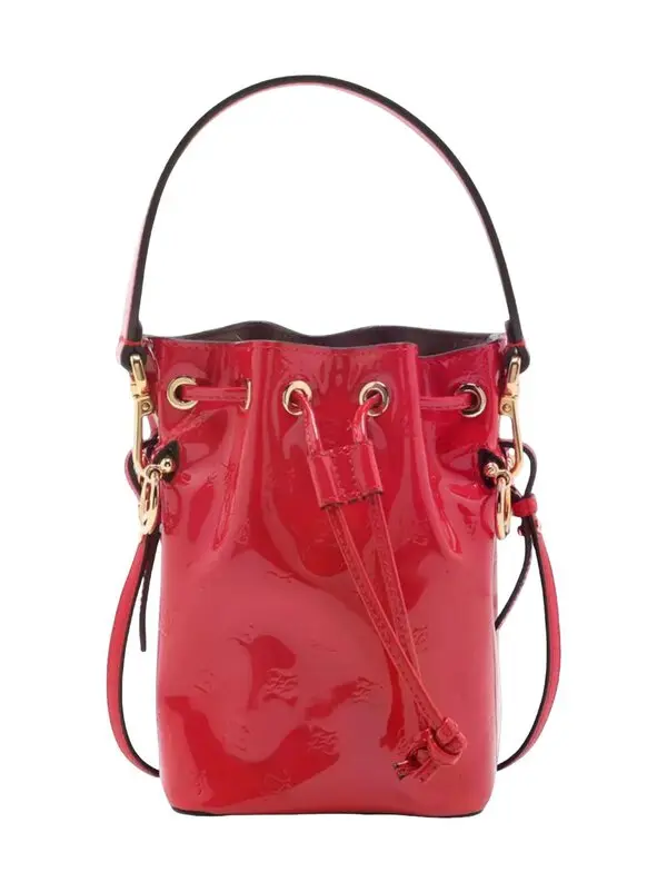 Fendi 2000 Mini Patent Mon Tresor Bucket Bag Satchel - Red
