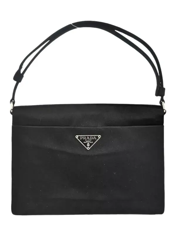 Prada Satin Mini Bag With Enamel Logo Plaque - Black