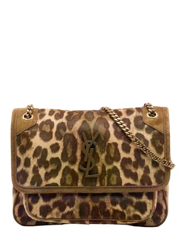 Saint Laurent 2021 Baby Pony Hair Leopard Print Niki Shoulder Bag - Brown