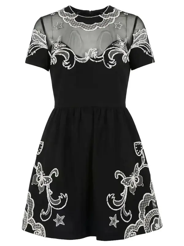 Valentino Garavani Bead-embellished Tulle-panel Mini Dress - Black