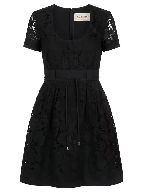 Valentino Garavani Lace-overlay Belted Dress - Black