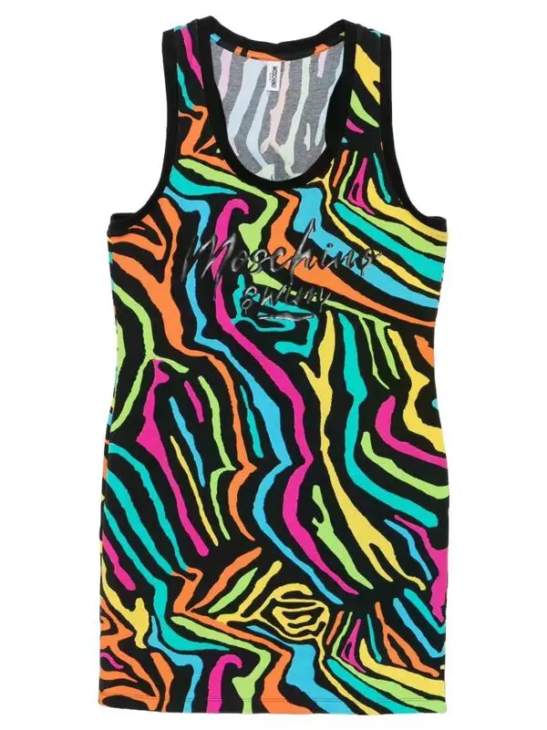 Moschino Zebra-print Logo-print Mini Dress - Black