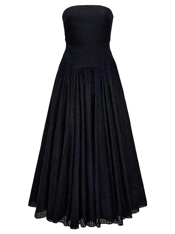 Another Tomorrow Gingham Check Strapless Gown - Black