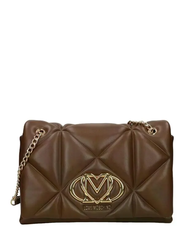 Moschino Quilted Logo Plaque Shoulder Bag - Brown