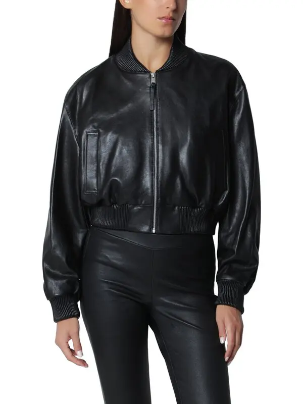 ARMA Hannah Cropped Leather Bomber Jacket - Black
