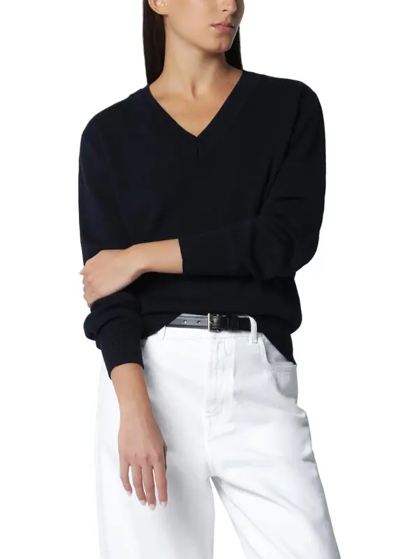 RÓHE Navy Wool Sweater With Double V-neck - Blue