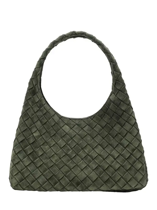 Bottega Veneta Dark Intrecciato Suede Small Campana Bag - Green