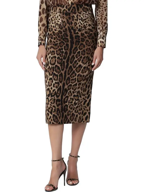 Dolce & Gabbana Leopard-print Cady Skirt - Brown