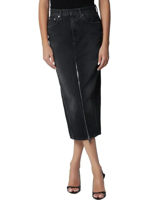 HAIKURE Washed Denim Midi Skirt - Black