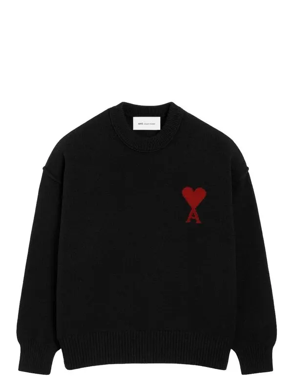 AMI Paris De Coeur Wool Crewneck Sweater - Black