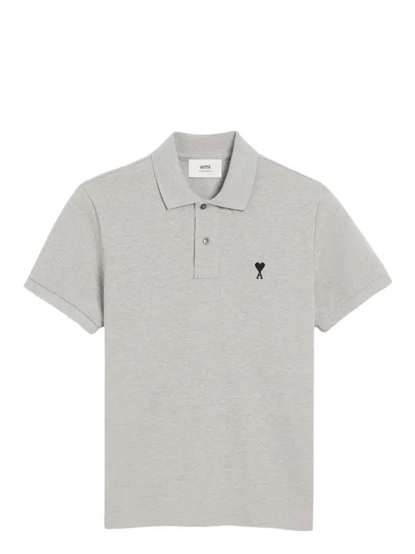 AMI Paris De Coeur Cotton Polo Shirt - Grey