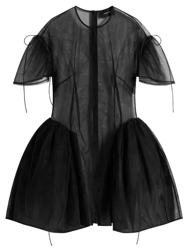 Simone Rocha Mini Puff Sleeve Cord Hip Dress - Black