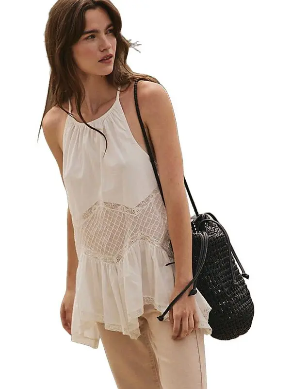 Free People Dreamer Tunic With Lace Trim - Ivory