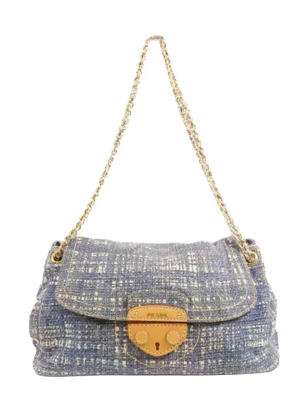 Prada Tweed Chain-link Shoulder Bag - Blue