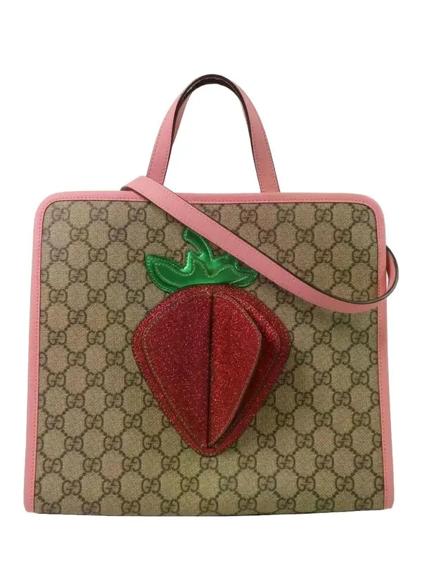 Gucci Strawberry Motif Gg Canvas Tote Bag - Neutrals