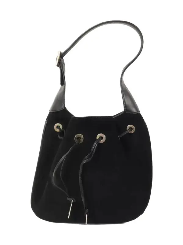 Gucci Suede Eyelet Drawstring Handbag - Black
