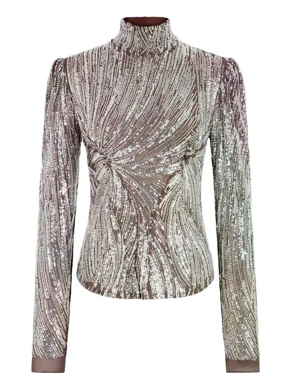 Rabanne Tone Sequin Embellished High Neck Top - Silver