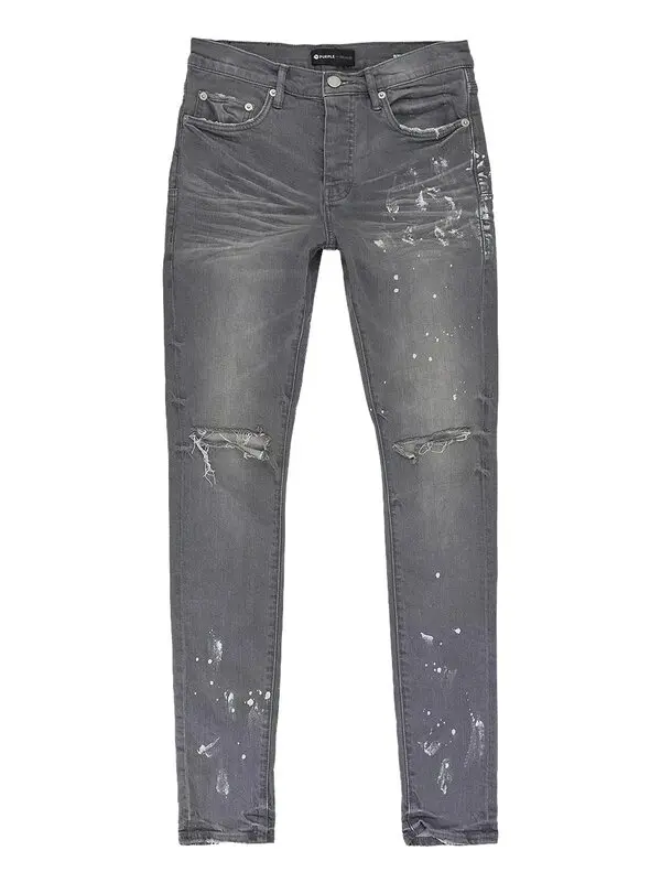 PURPLE BRAND Knee-slit Paint-splatter Jeans - Grey