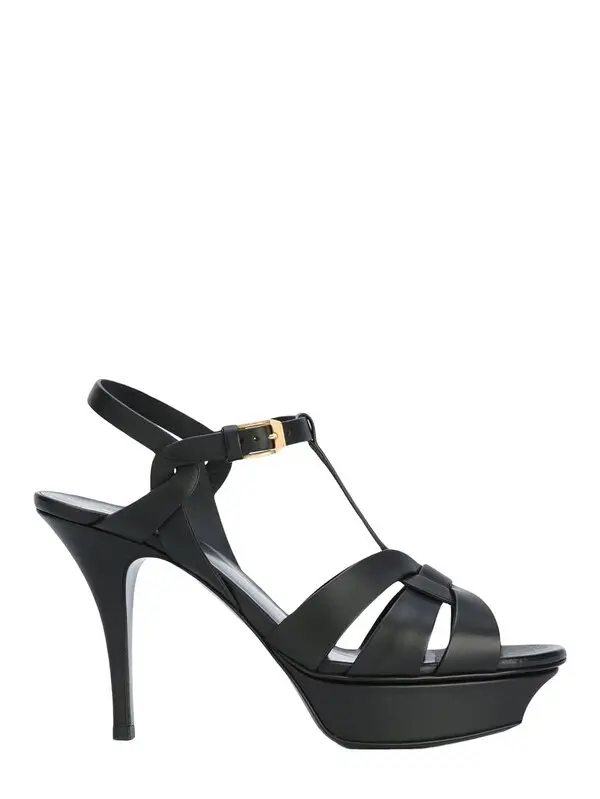 Saint Laurent Tribute Leather Stiletto Platform Sandals - Black