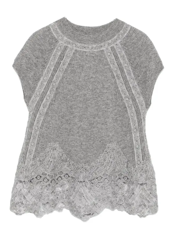 Ermanno Scervino Cashmere Lace Top - Grey