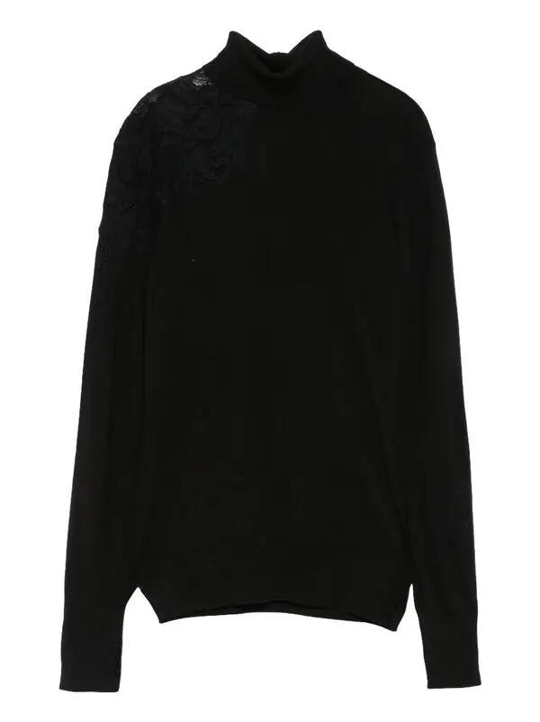 Ermanno Scervino Wool Turtle-neck Sweater With Lace Detailing - Black