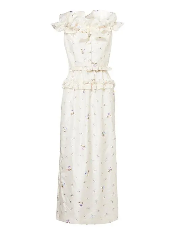 Alessandra Rich Floral-print Taffeta Silk Midi Dress - White-multi