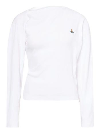 VIVIENNE WESTWOOD Asymmetric Neck Ribbed Stretch Cotton Top - White