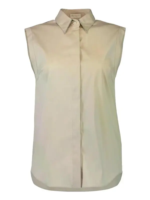 Brunello Cucinelli Monili-trim Sleeveless Shirt - Neutrals