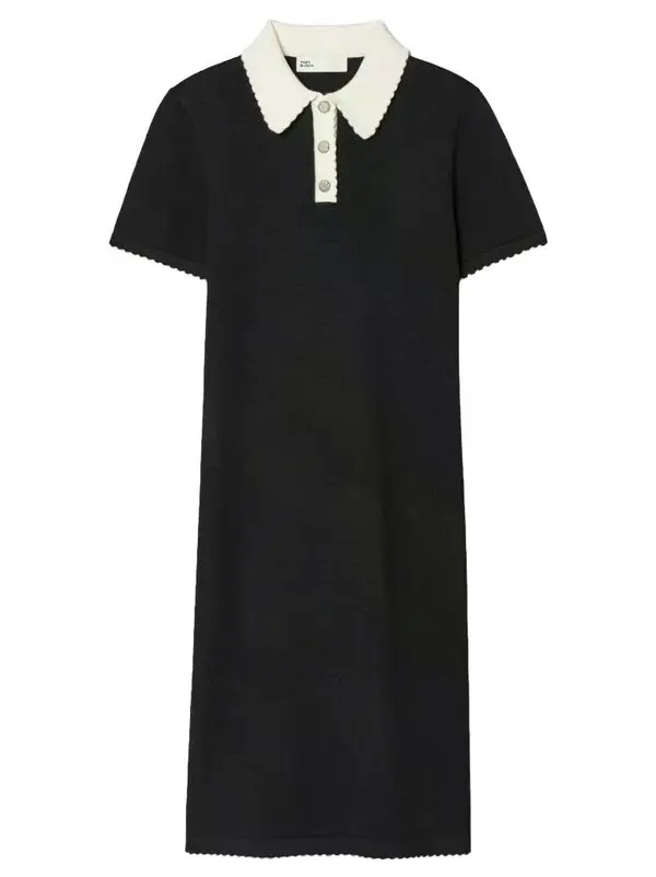 Tory Burch Wool Scalloped Polo Dress - Black
